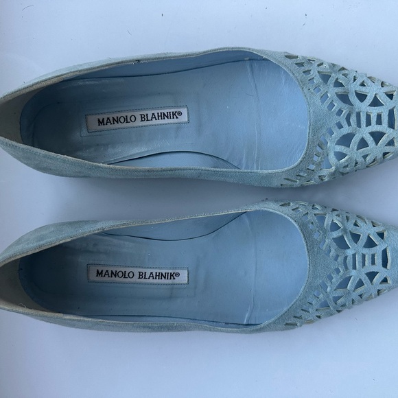 Manolo Blahnik | Shoes | Manolo Blahnik Blue Lasercut Flats | Poshmark